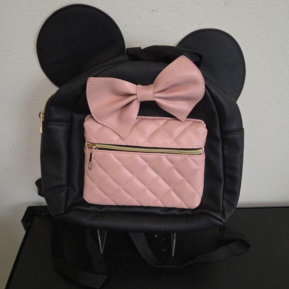 Disney | Bags | Disney Minnie Mouse Mini Backpack Black With Pink Bow ...